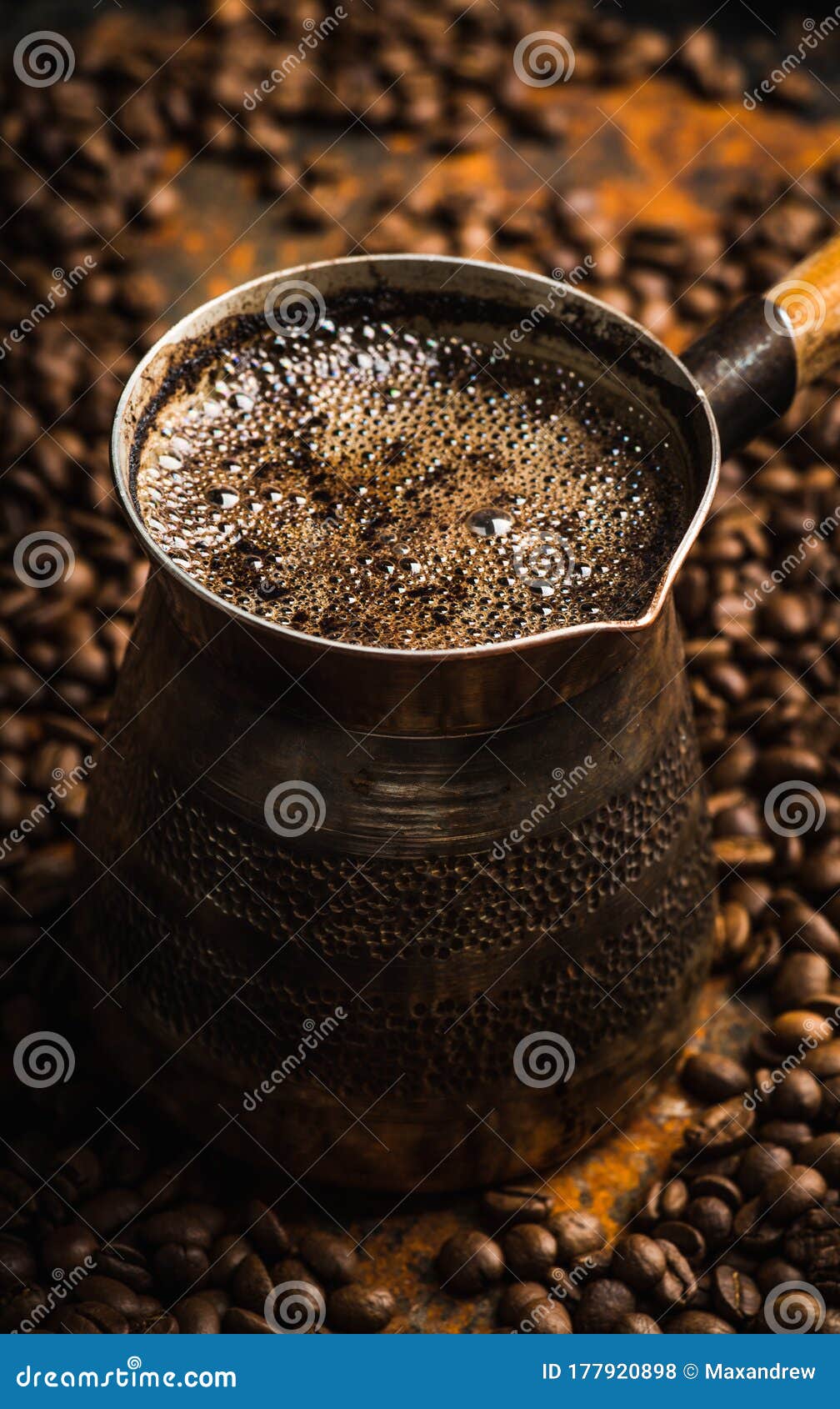 Freshly Making Coffee in Vintage Cezve Stock Photo - Image of field ...