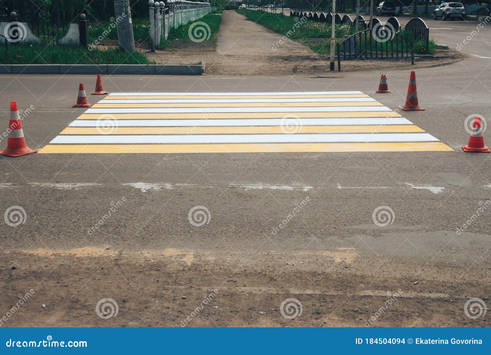 Freshly Painted Pedestrian Crosswalk on the Road. Stock Photo - Image ...