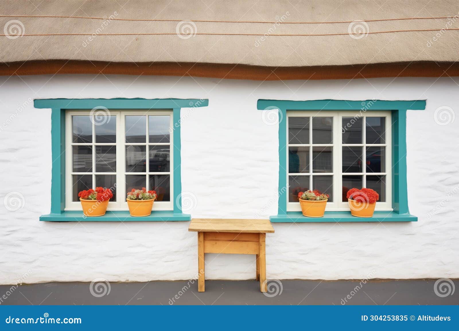 Freshly Painted Window Frames on Stone Thatched Cottage Stock Image ...