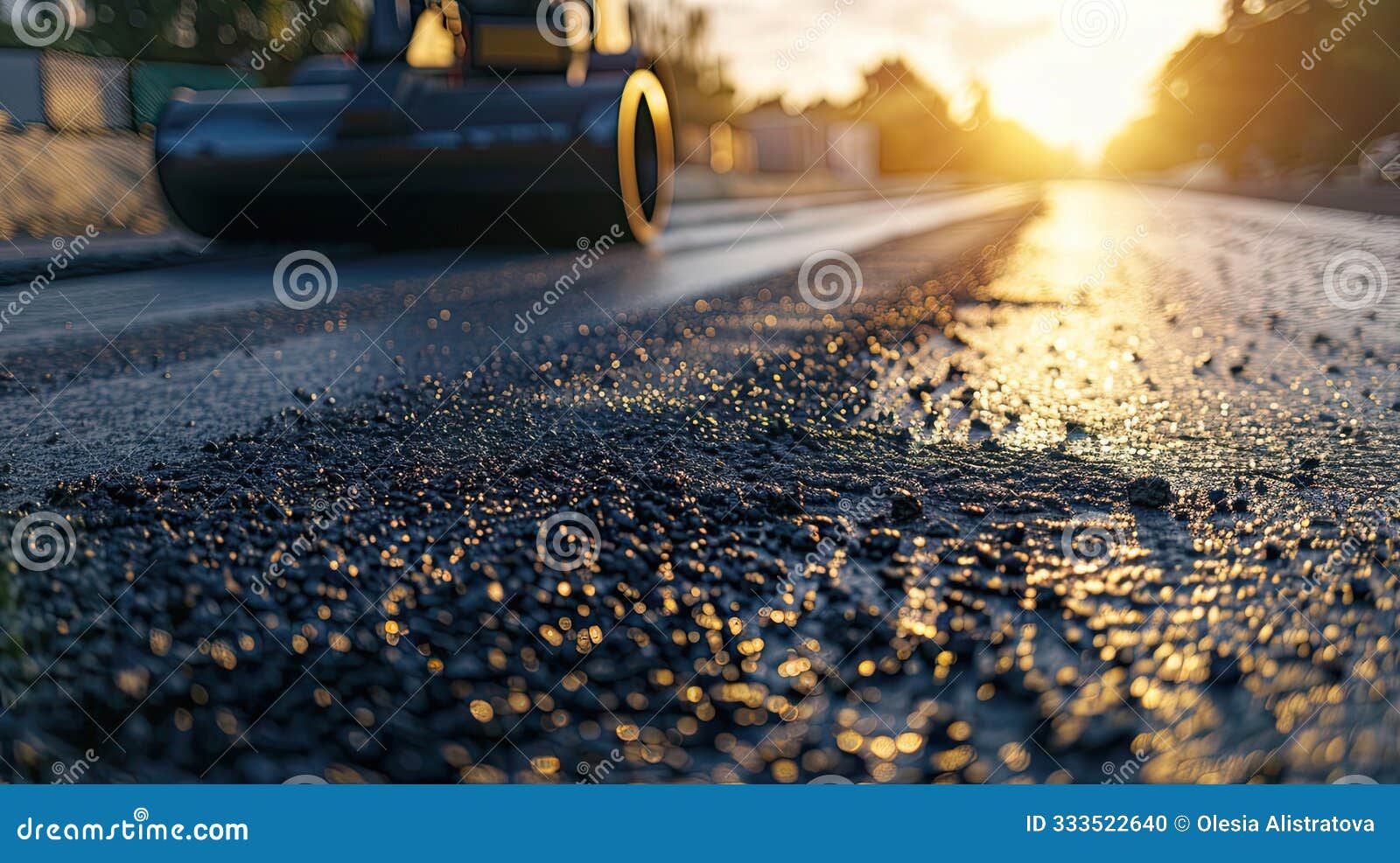 Freshly Paved Asphalt Road, Smooth Surface, Road Rollers and ...