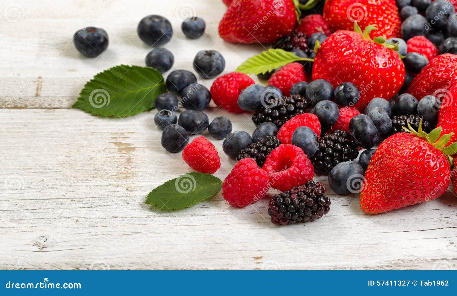 Freshly Picked Berries on Rustic White Wooden Boards Stock Image ...
