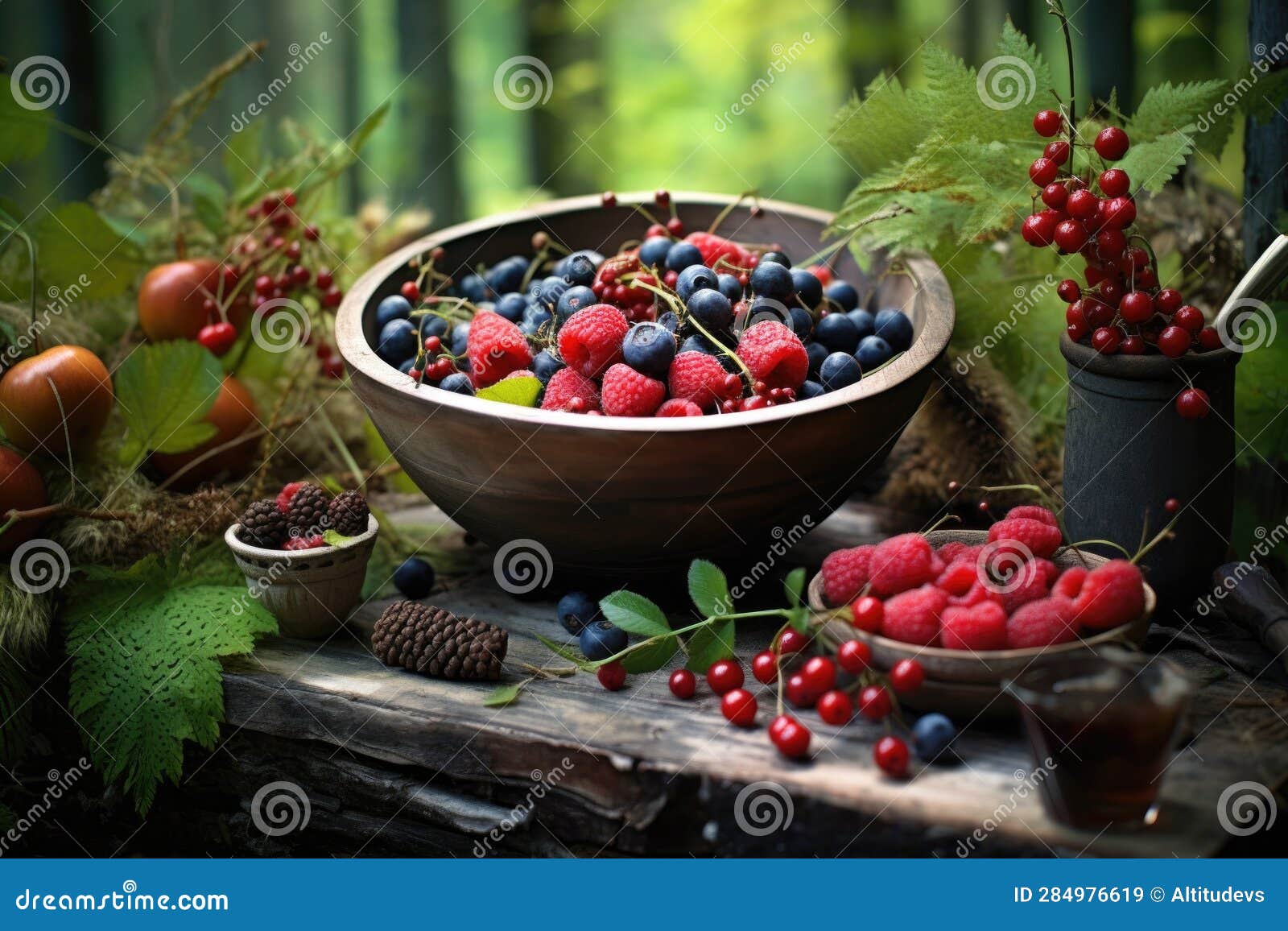 Freshly Picked Forest Berries in a Rustic Bowl Stock Illustration ...
