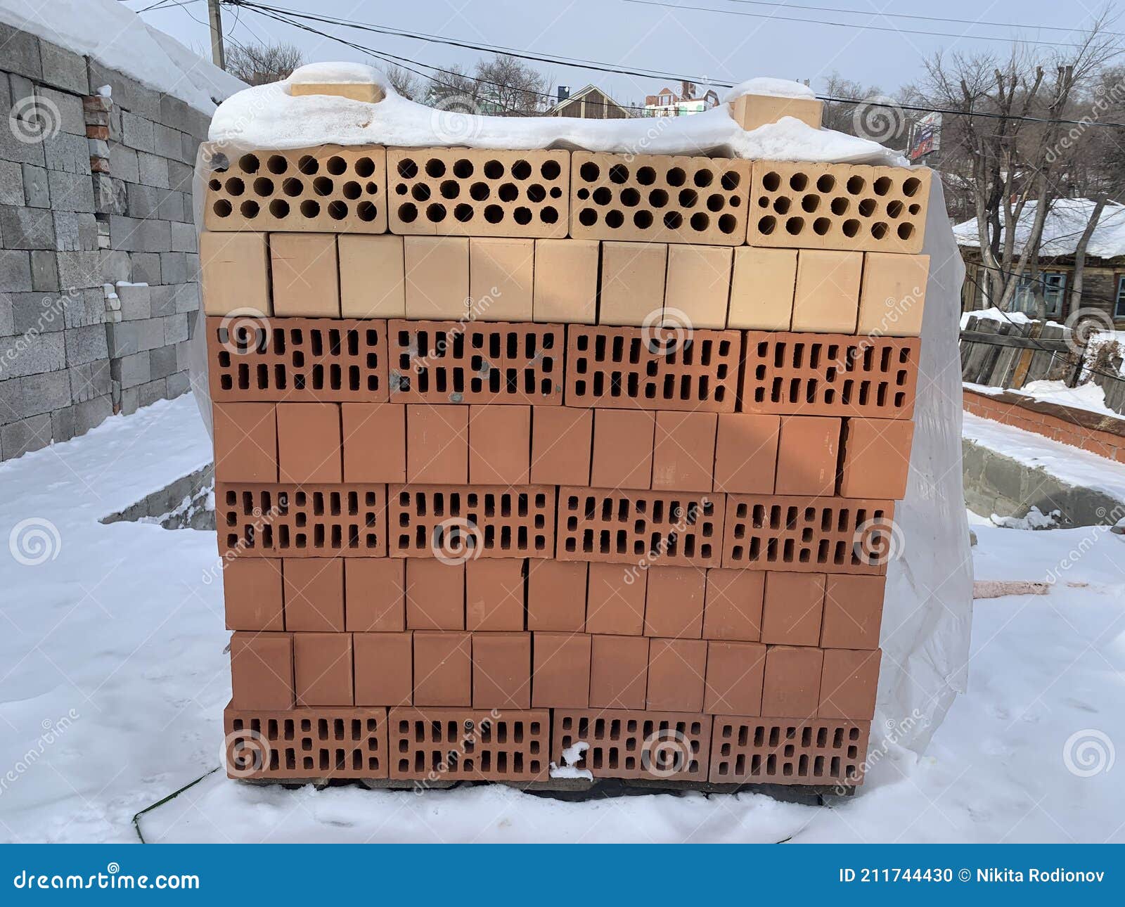 Brick Building Materials on a Construction Site Stock Photo - Image of ...