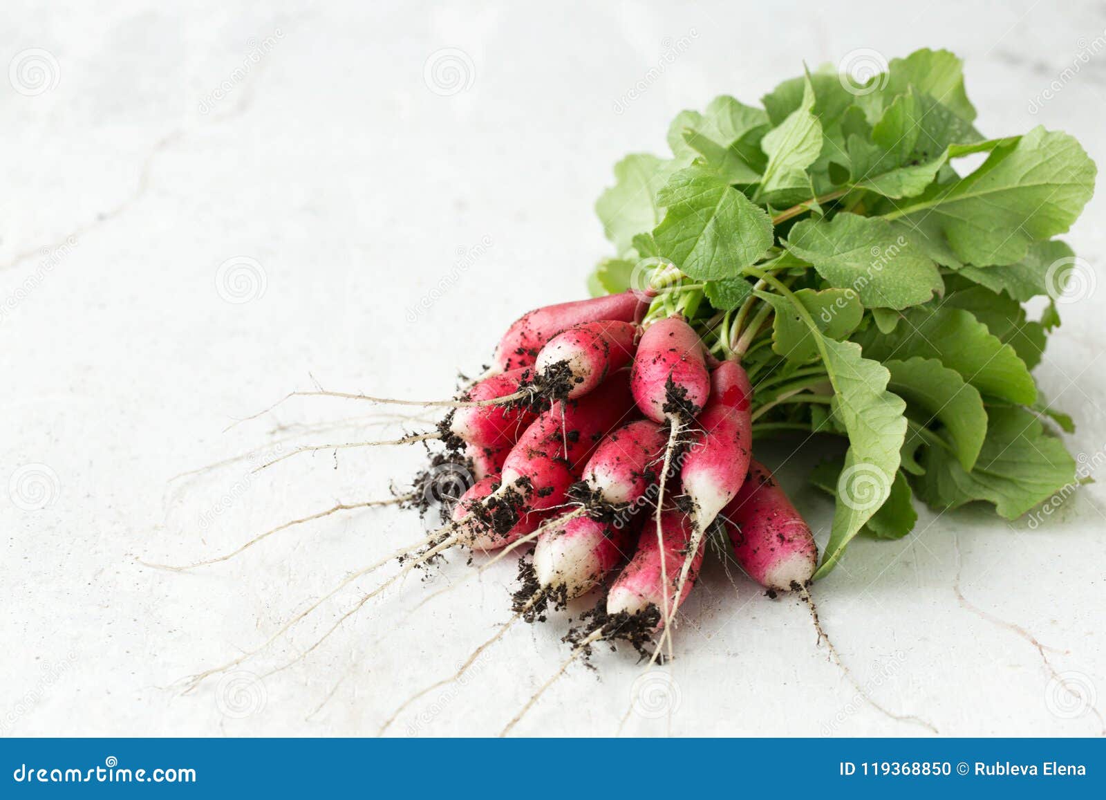 Freshly Radish with Green Leaves on Table. Top View Stock Photo - Image ...