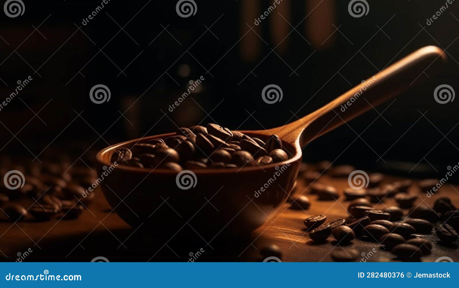 Freshly Roasted Organic Coffee Beans in a Rustic Wooden Spoon Heap ...