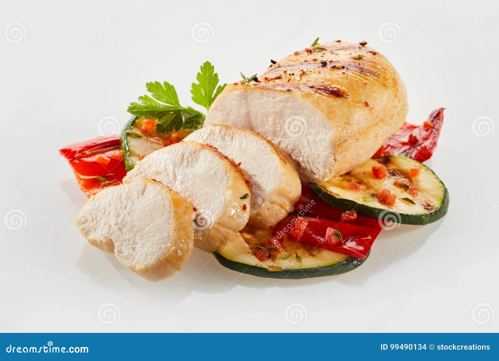 Freshly Sliced Cooked Chicken with Salad Stock Photo - Image of parsley ...