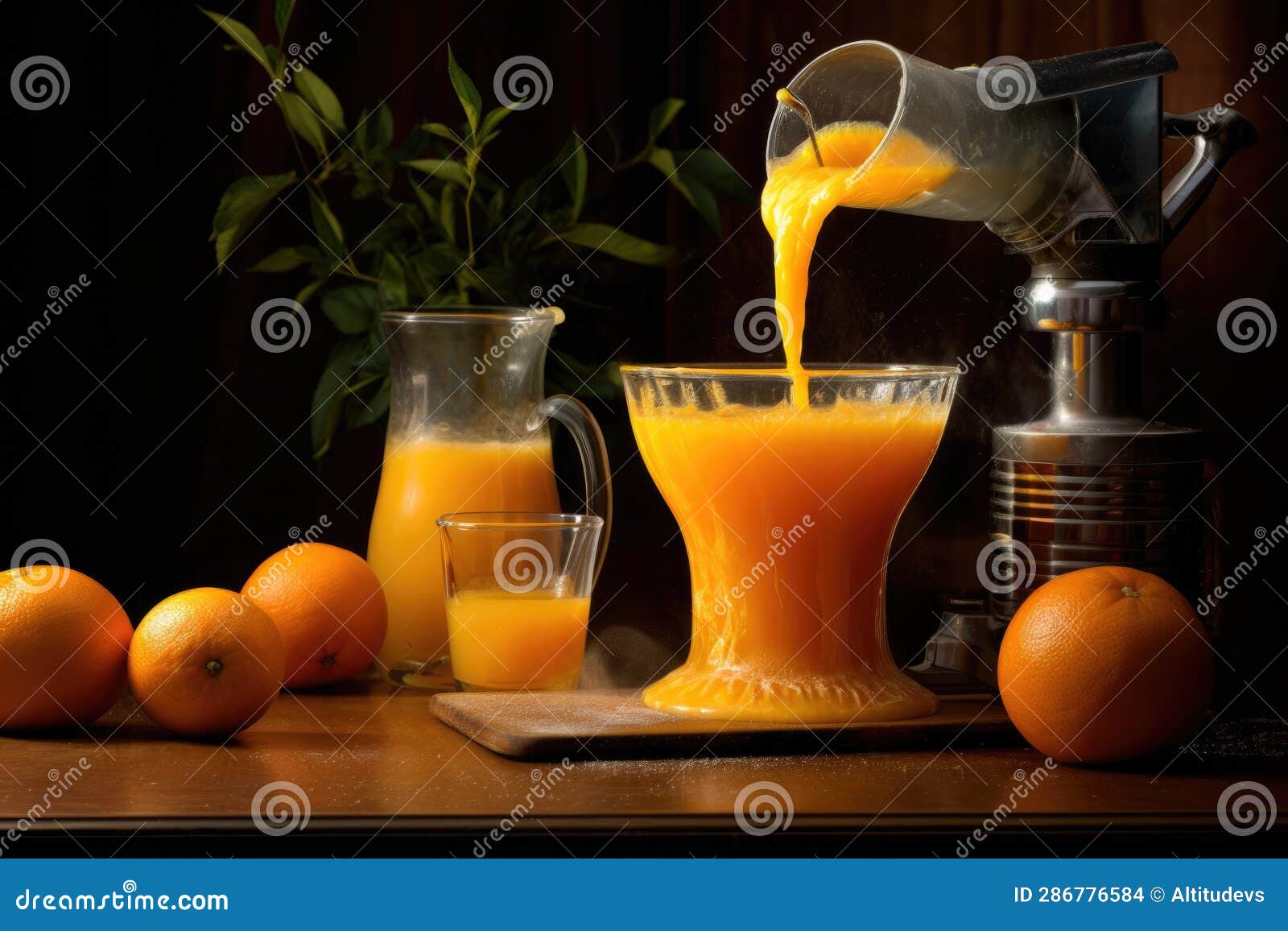 Freshly Squeezed Orange Juice Flowing from Juicer Stock Photo - Image ...