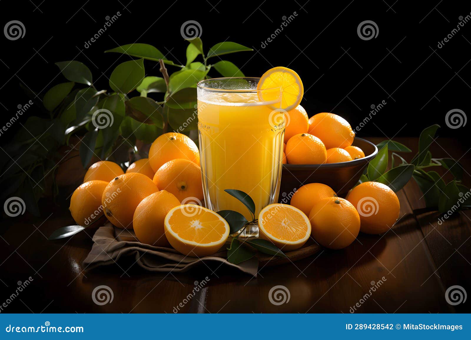Freshly Squeezed Orange Juice in Glass at Rustic Kitchen Generative AI ...