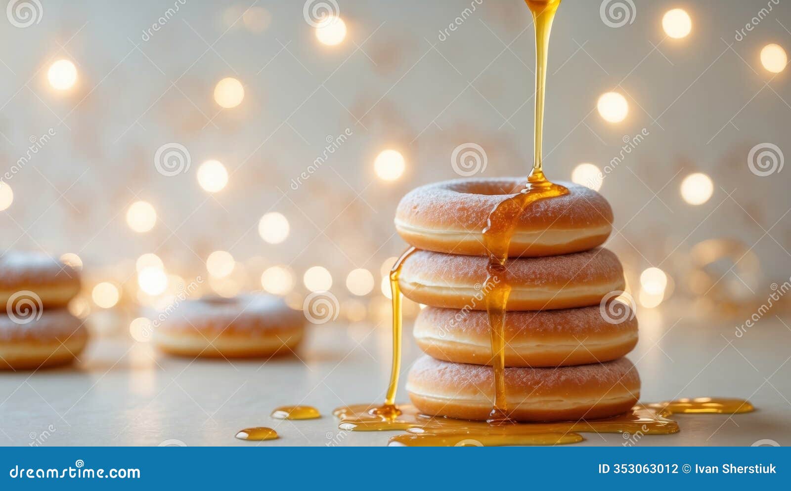 Freshly Stacked Donuts Dripping with Honey in a Soft Focus Background ...