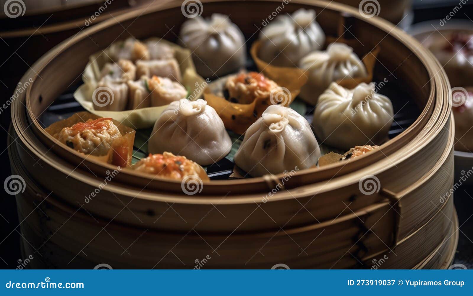 Freshly Steamed Dim Sum in Bamboo Containers Generated by AI Stock ...