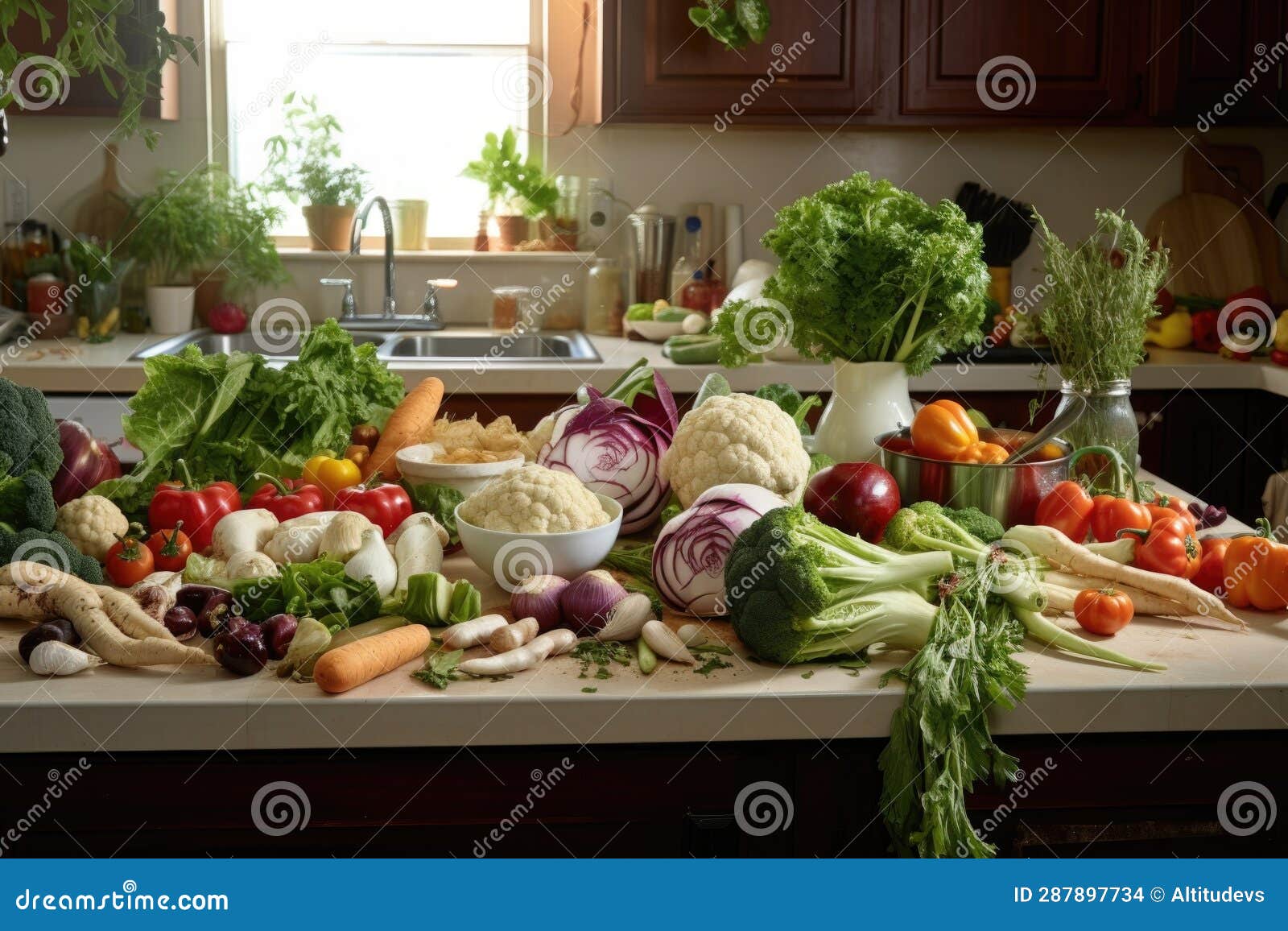 Freshly Washed Vegetables Spread Out on Kitchen Counter Stock Photo ...