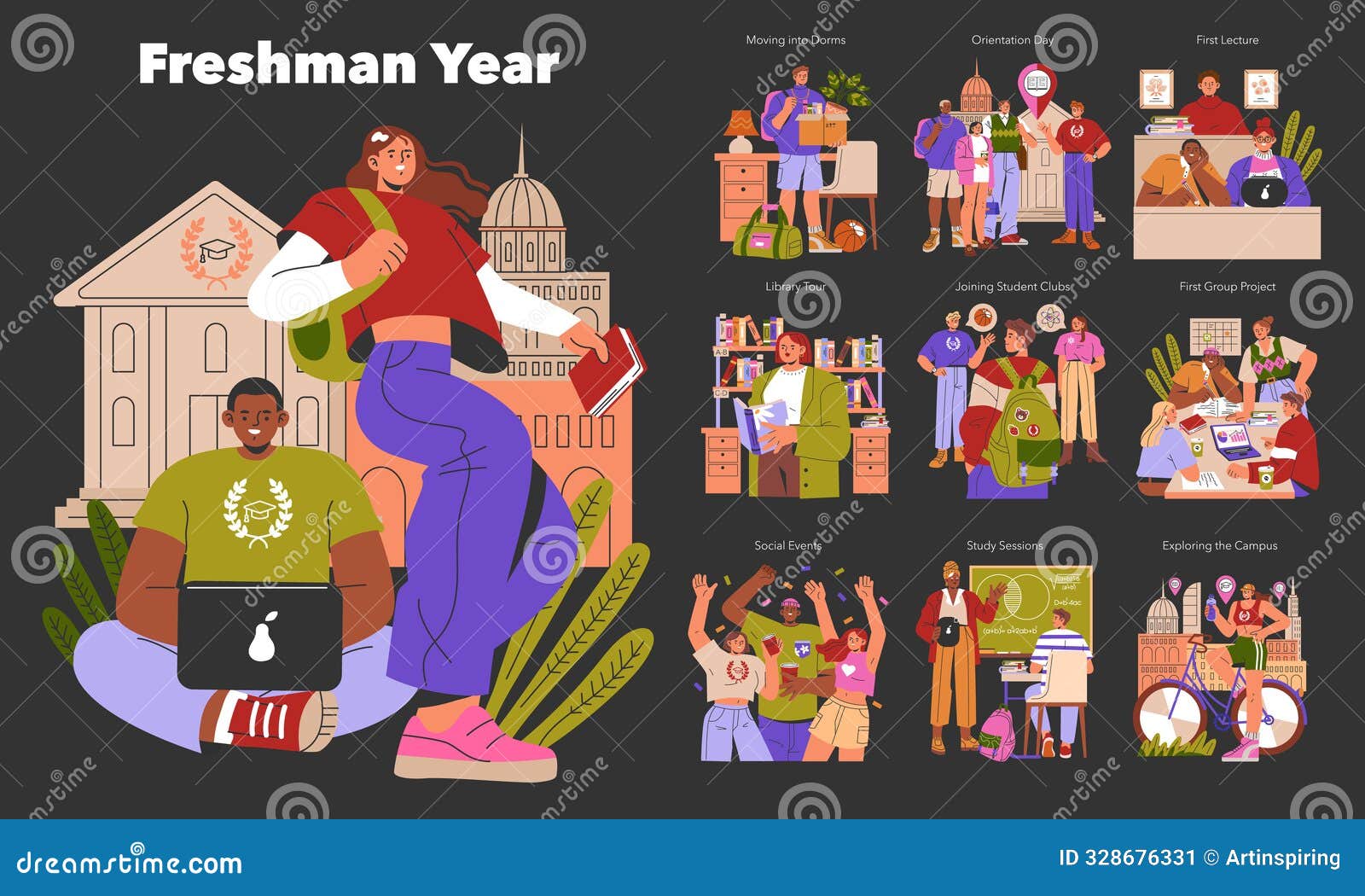 Freshman Year. Flat Vector Illustration Stock Vector - Illustration of ...
