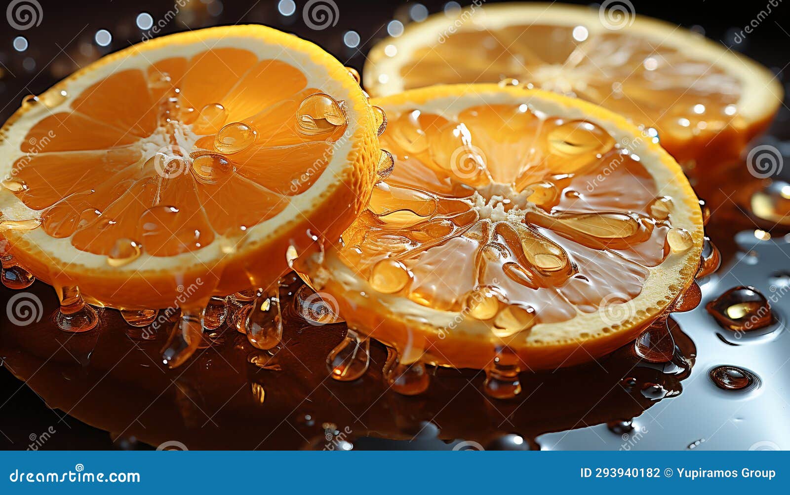 Freshness of Citrus Fruit, Close Up of Wet Lemon Slice Generated by AI ... Freshness of Citrus Fruit, Close Up of Wet Lemon Slice Generated by AI ...