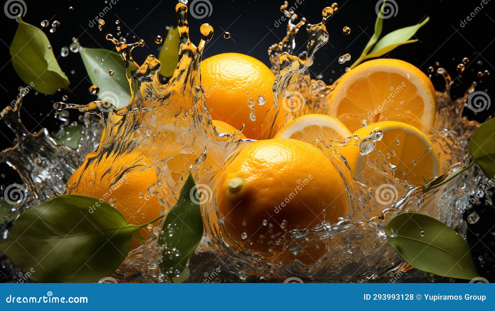 Freshness of Citrus Fruit in Nature, Lemon Drop in Water Generated by ...
