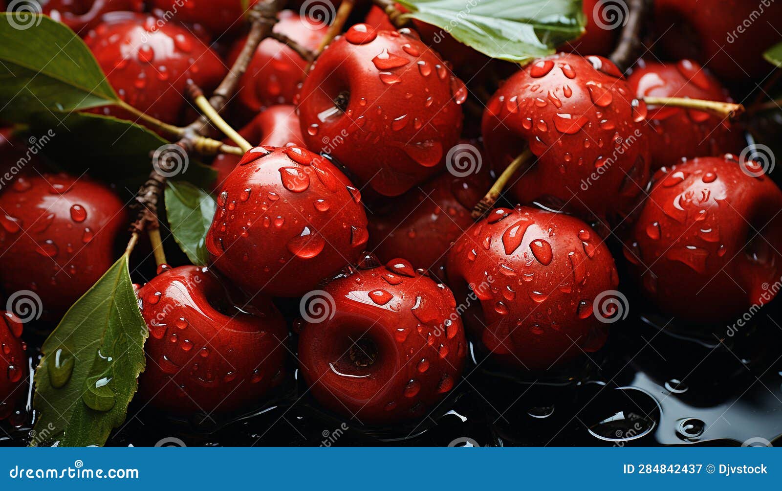 Freshness of Nature, Wet Leaf, Ripe Organic Berry Fruit Generated by AI ...