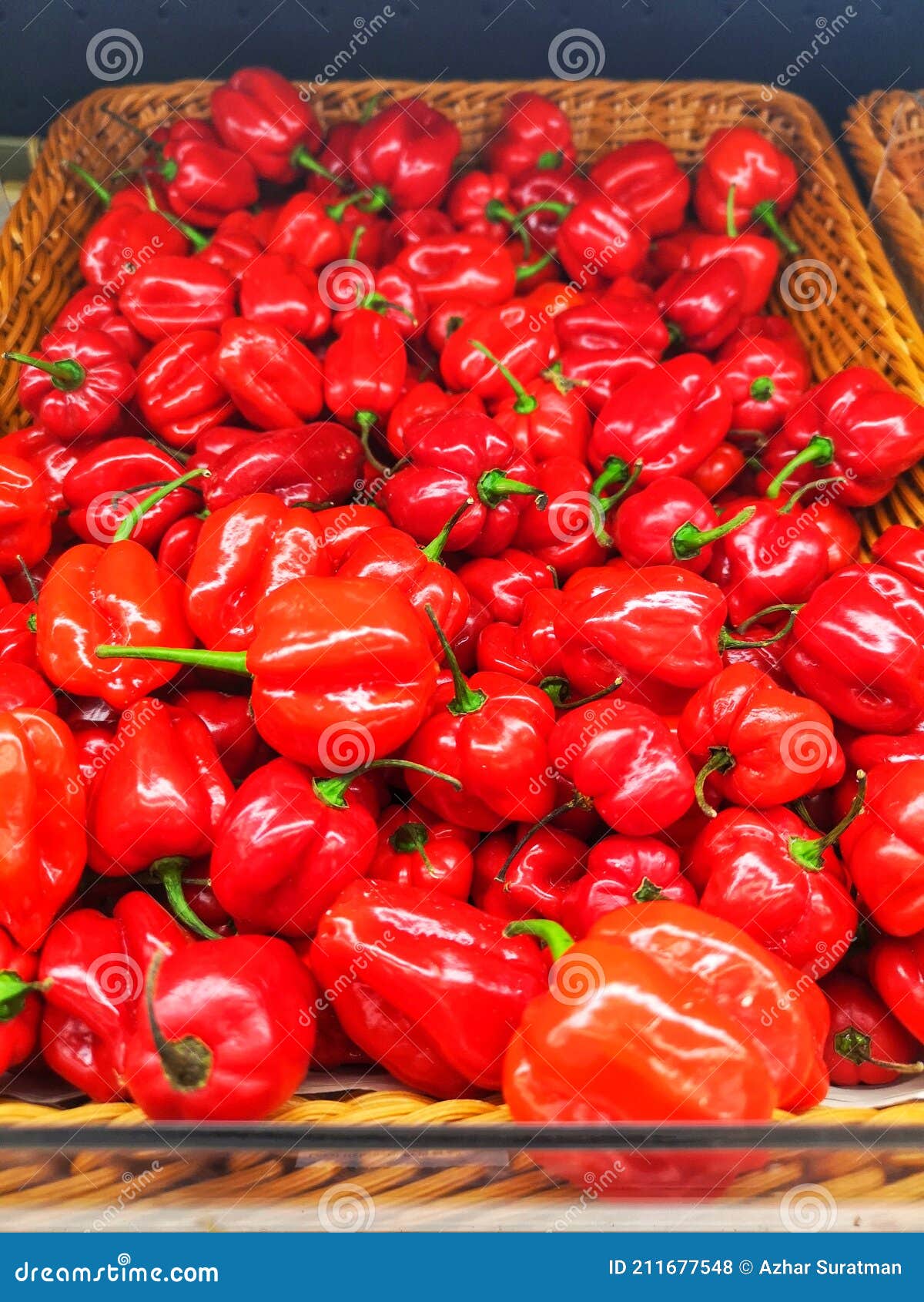Freshness Small Capsicum on the Basket for Sell in the Supermarket ...