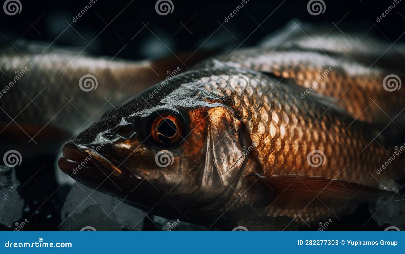 Freshwater Carp Eye, Yellow Scale, Underwater in Nature Blue Generated ...