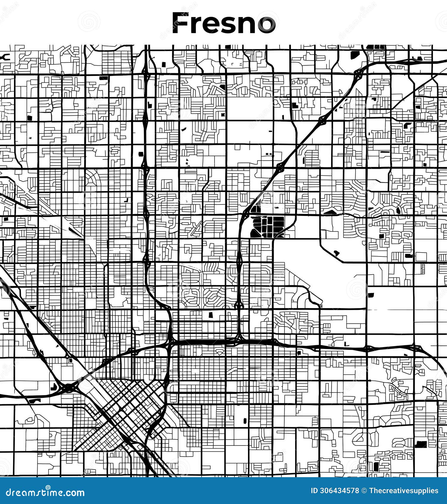Fresno City Map, Cartography Map, Street Layout Map Vector Illustration ...