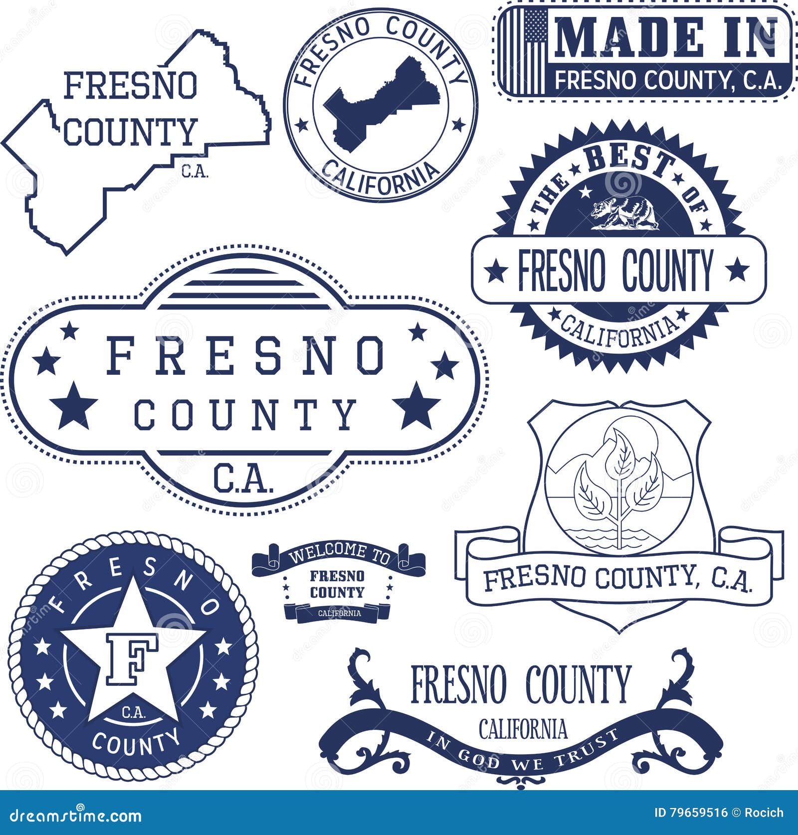Fresno County, CA. Set of Stamps and Signs Stock Vector - Illustration ...