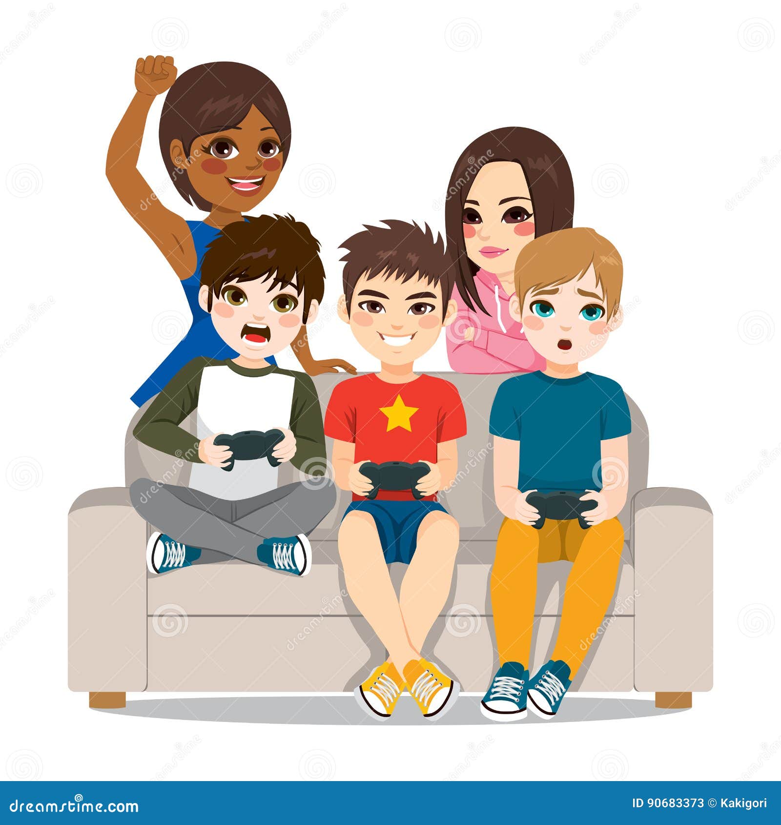 Freunde, Die Videospiele Spielen Vektor Abbildung - Illustration von ...