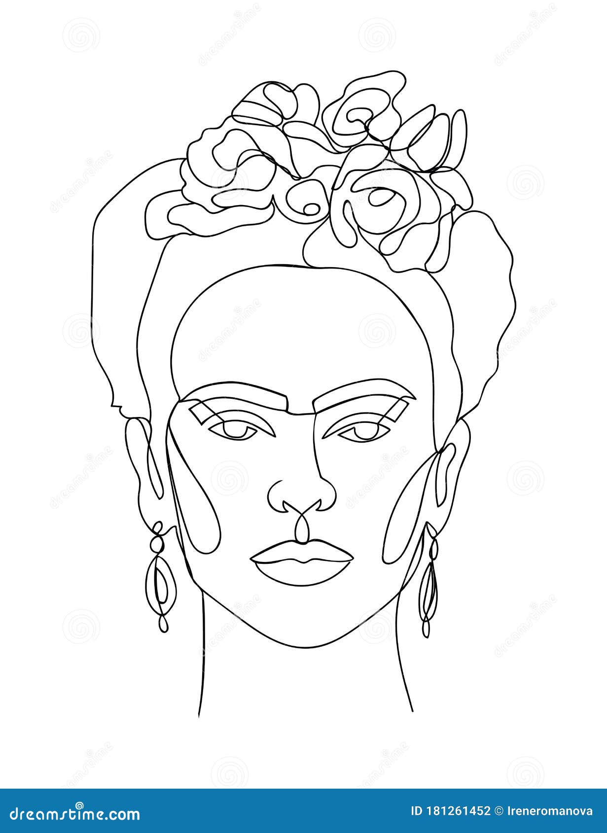 Frida Kahlo Vector Portrait Single Line Sketch. Stock Vector ...