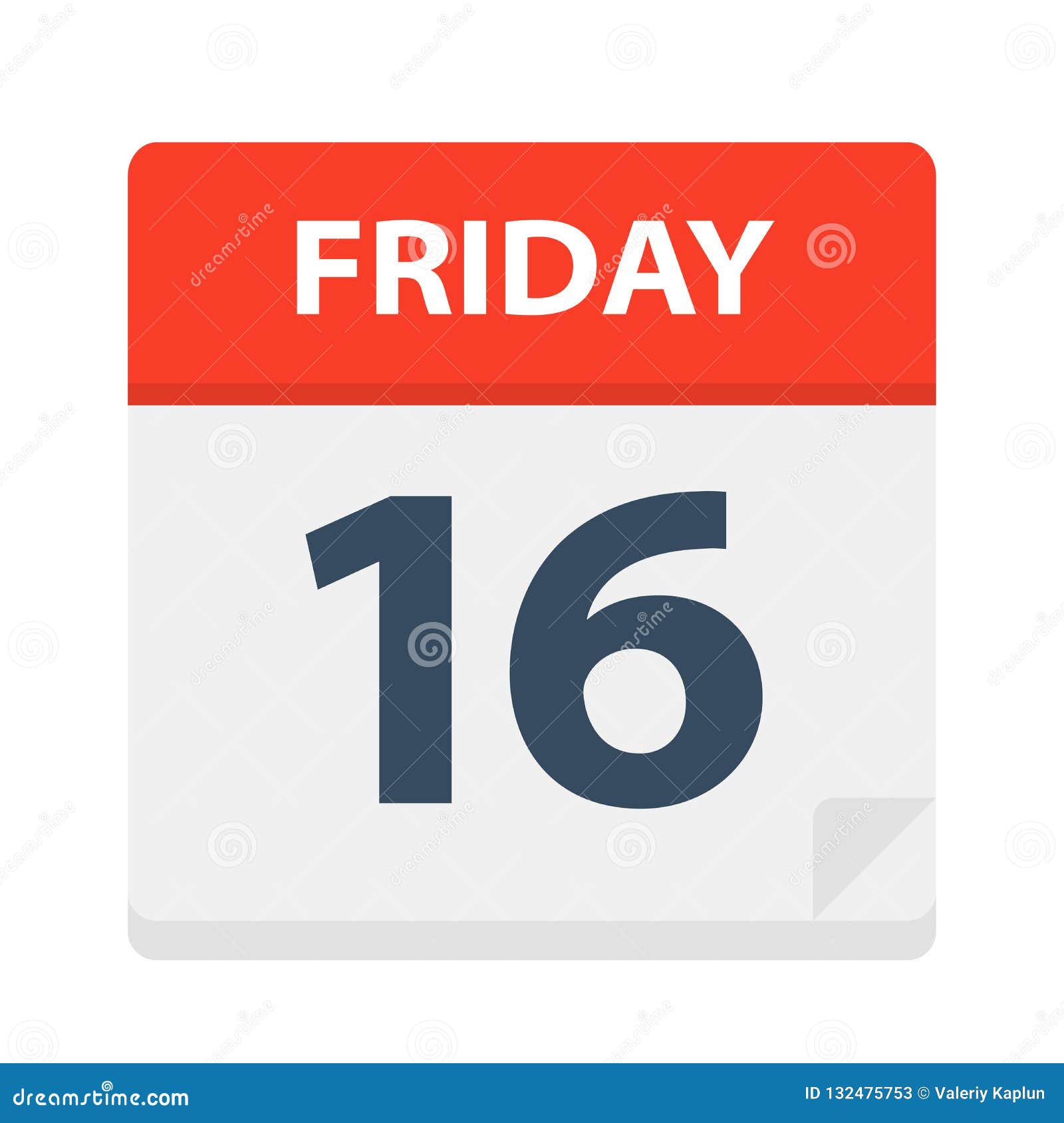 Friday 16 - Calendar Icon. Vector Illustration of Week Day Paper Leaf ...