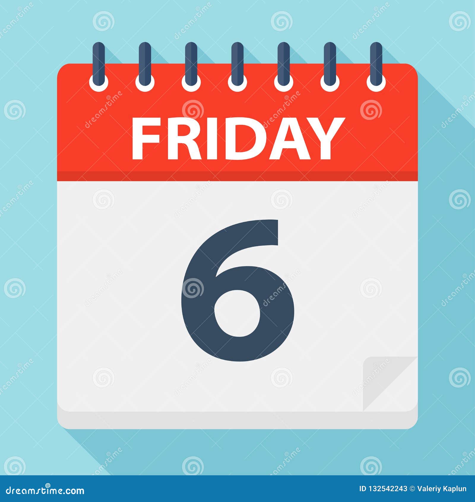 Friday 6 - Calendar Icon. Vector Illustration of Week Day Paper Leaf ...