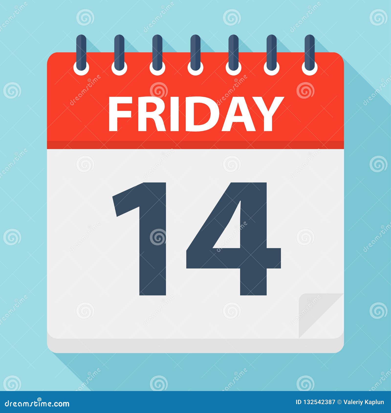 Friday 14 - Calendar Icon. Vector Illustration of Week Day Paper Leaf ...