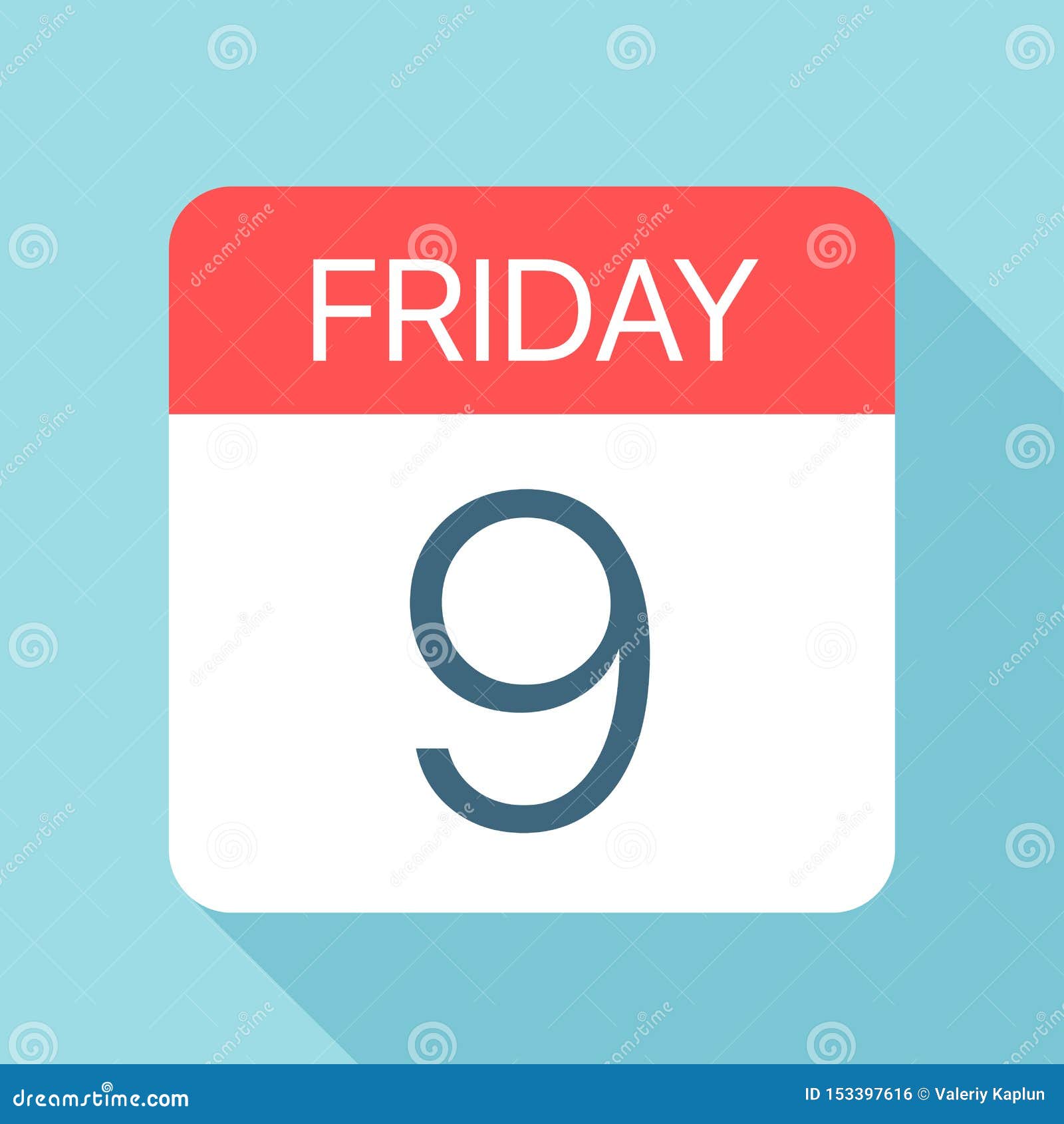 Friday 9 - Calendar Icon. Vector Illustration of Week Day Paper Leaf ...