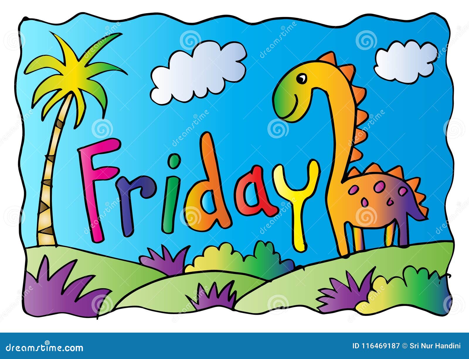 Friday Coloring Page with Dinosaur Stock Illustration - Illustration of ...