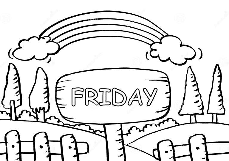 Friday Coloring Page with Rainbow Stock Vector - Illustration of garden ...