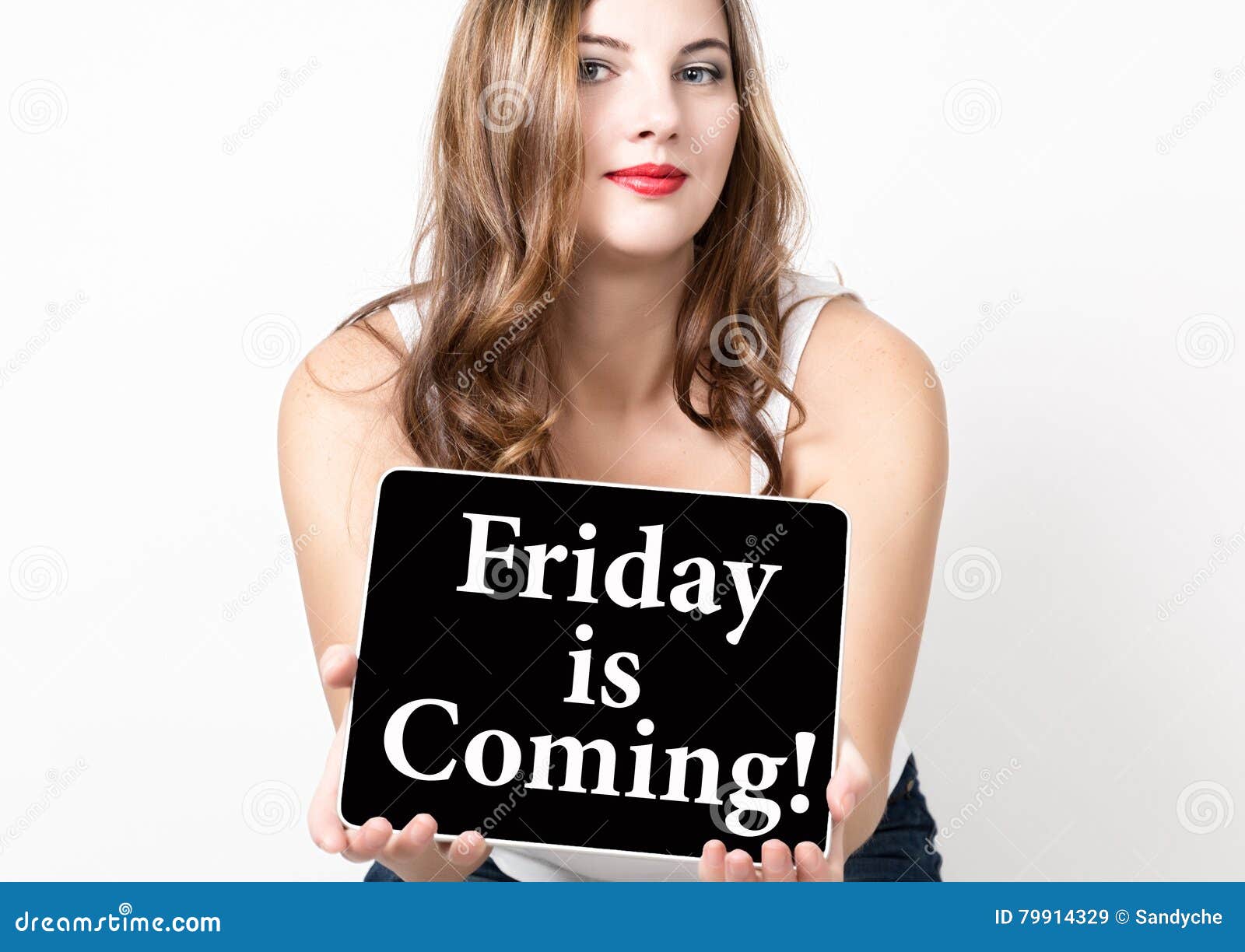 Friday is Coming Written on Virtual Screen. Technology, Internet and ...