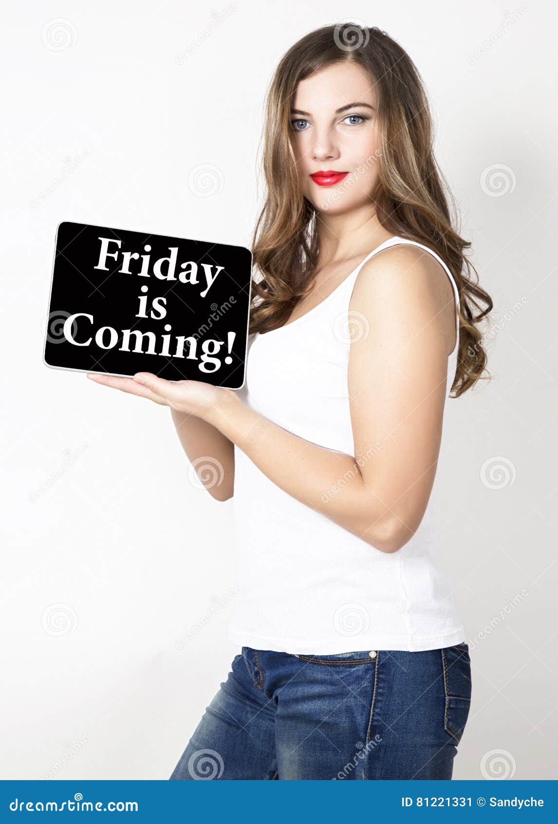 Friday is Coming Written on Virtual Screen. Technology, Internet and ...