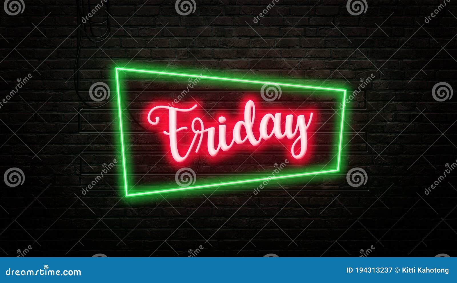 Friday Sign Emblem in Neon Style on Brick Wall Background Stock ...