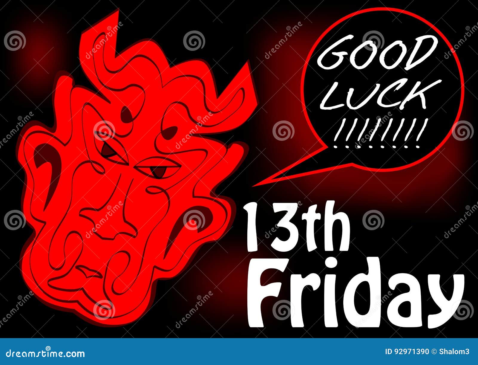 Friday 13th, Good Luck Card with Red Devil Head. Red Drawing on Black ...