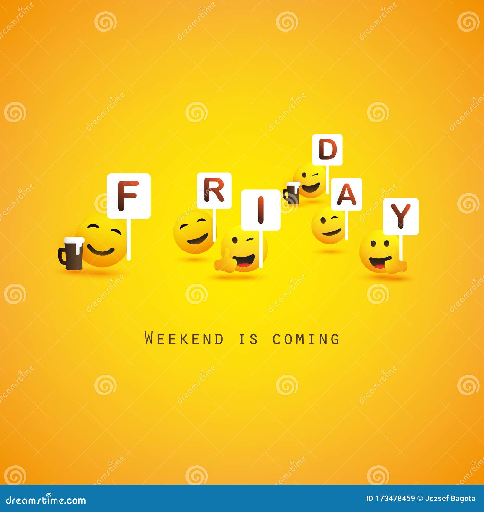 Friday! - Weekends Coming Banner with Winking and Smiling Emoji ...