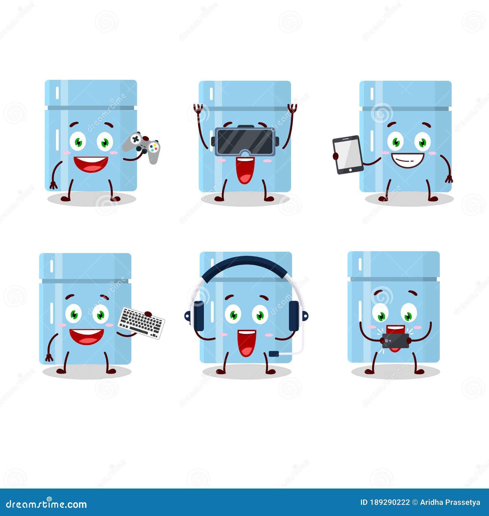 Fridge Cartoon Character are Playing Games with Various Cute Emoticons ...