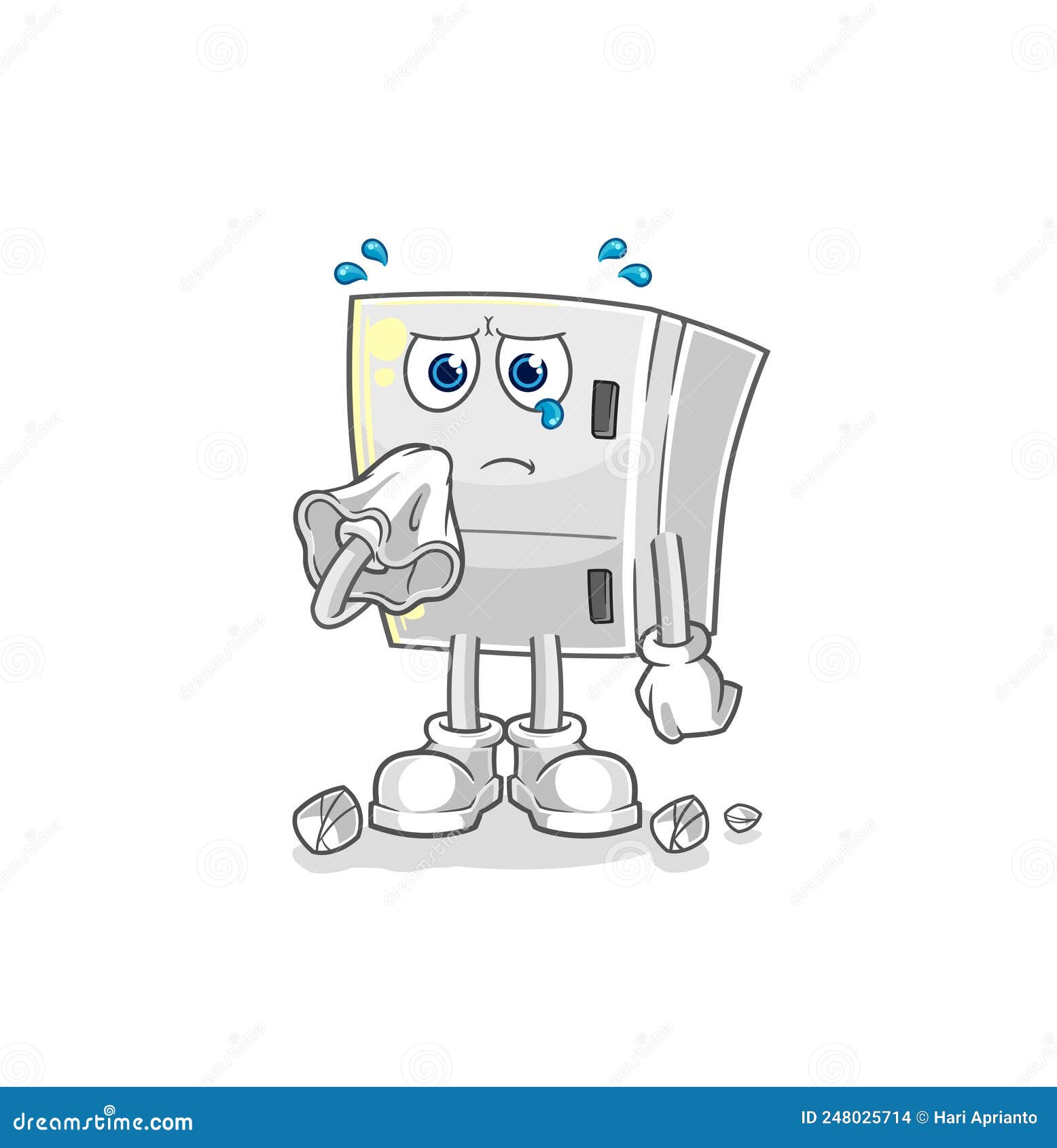 Fridge Cry with a Tissue. Cartoon Mascot Vector Stock Vector ...