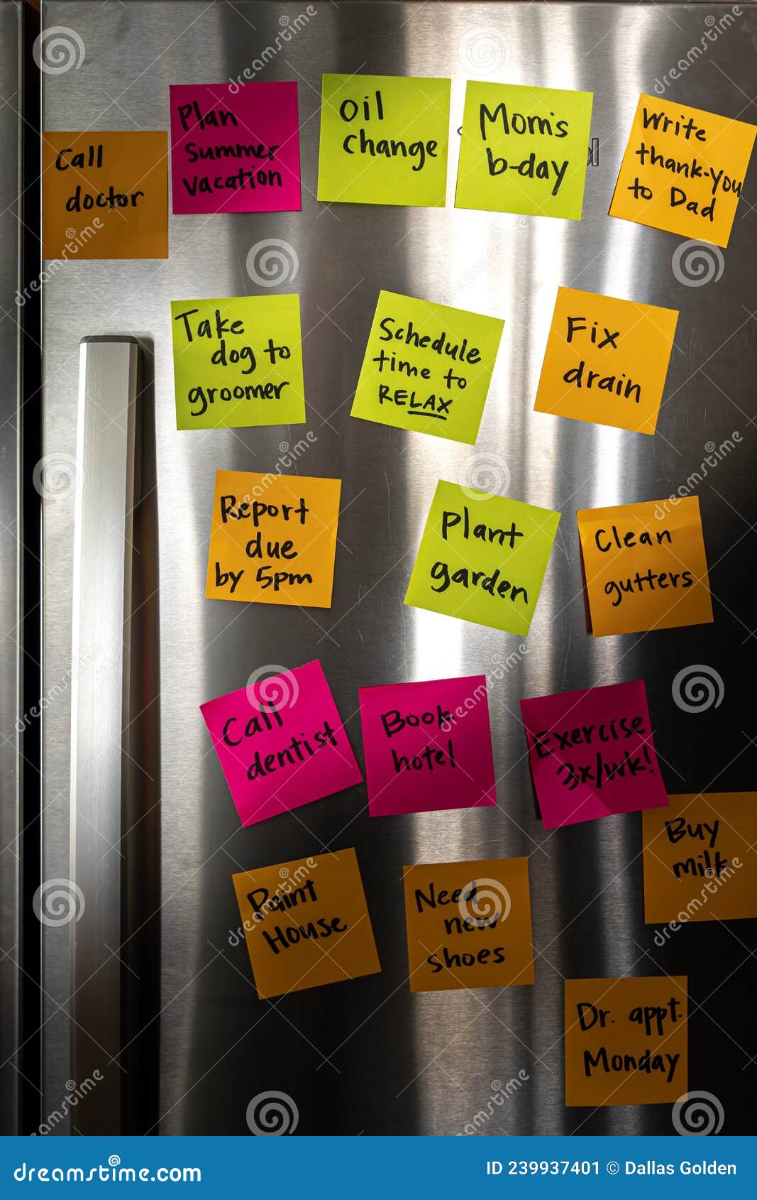 Fridge Door Full of Reminder Notes with Schedule Time To Relax Memo ...