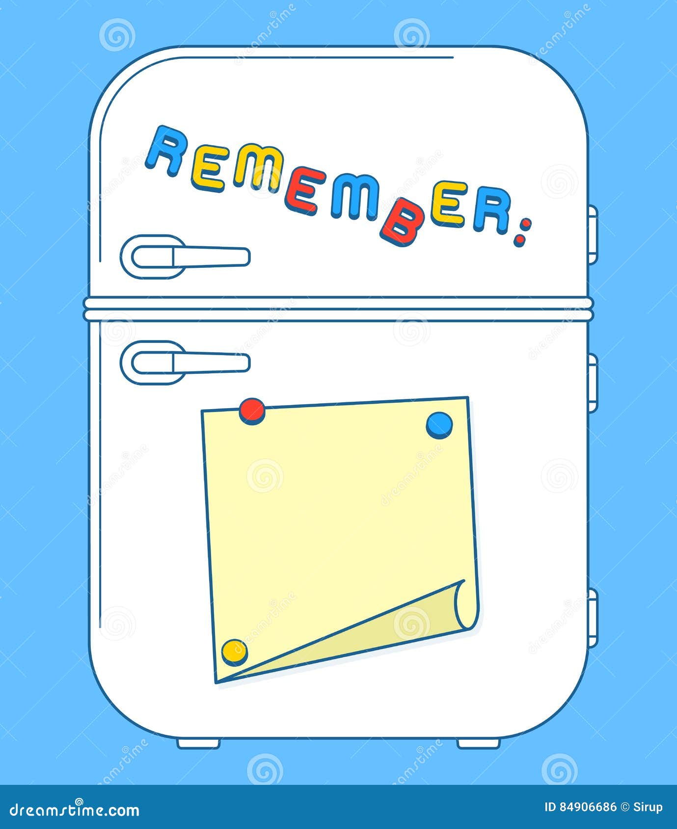 Fridge Freezer Door with Magnets and Note Stock Vector - Illustration ...