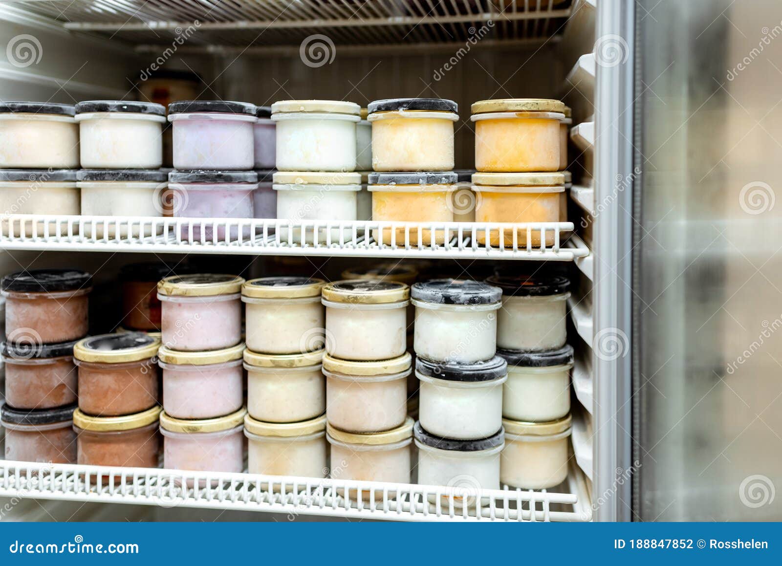 Fridge Full of the Ice Cream in Jars Stock Photo - Image of milk ...