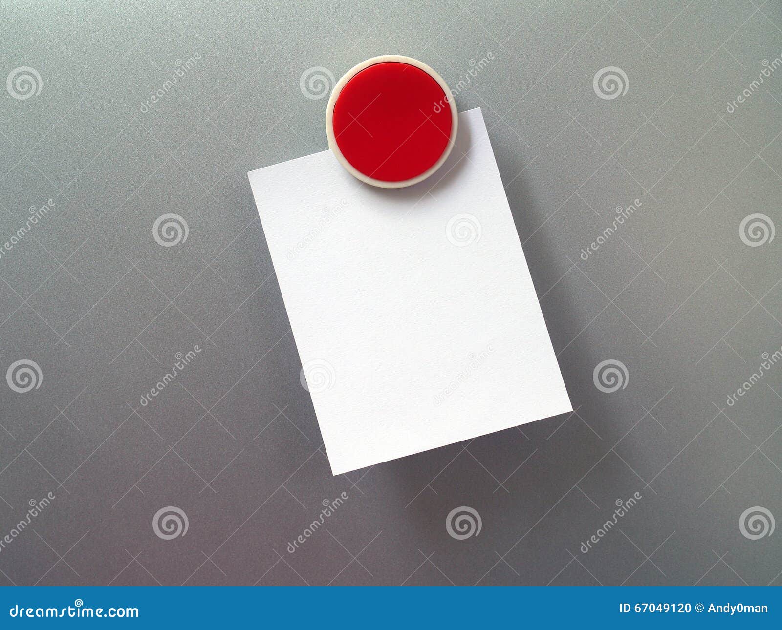 Circle Red Plastic Fridge Magnet with Blank White Note Paper on Gray ...