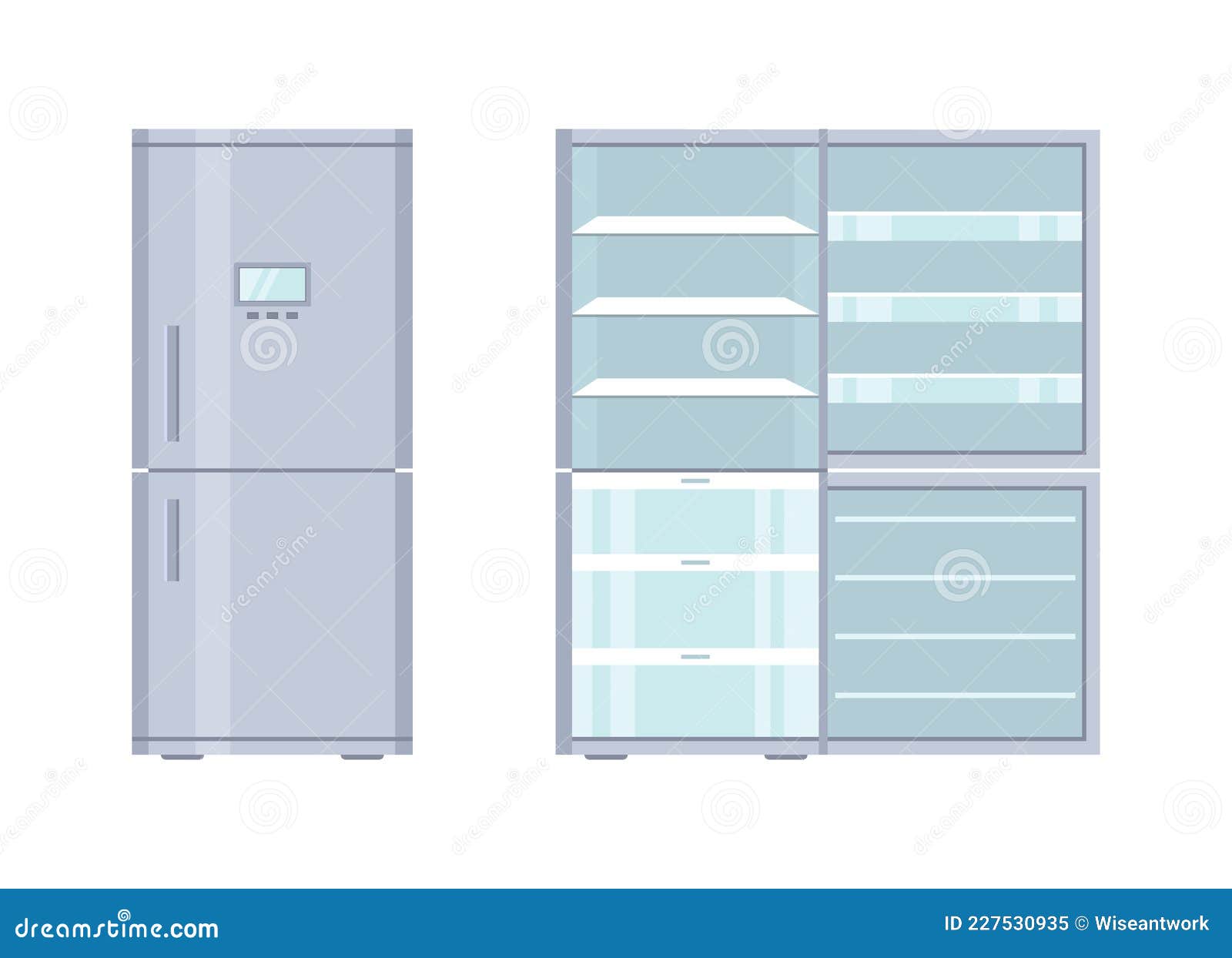Fridge. Open Empty Refrigerator And With Products, Healthy Food Water ...