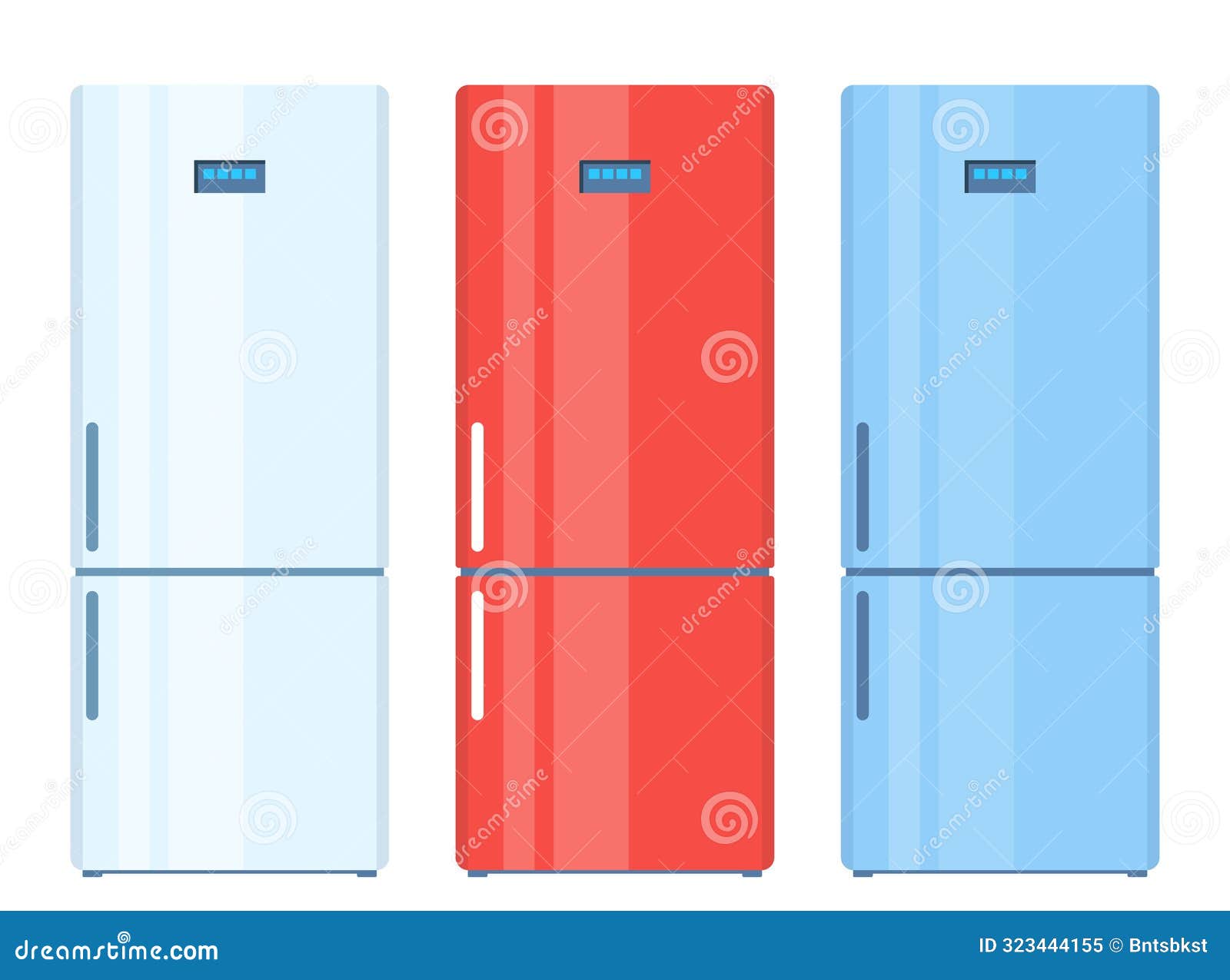 Fridge. Set of Closed Empty Refrigerator. Blue, Red, White Fridge for ...