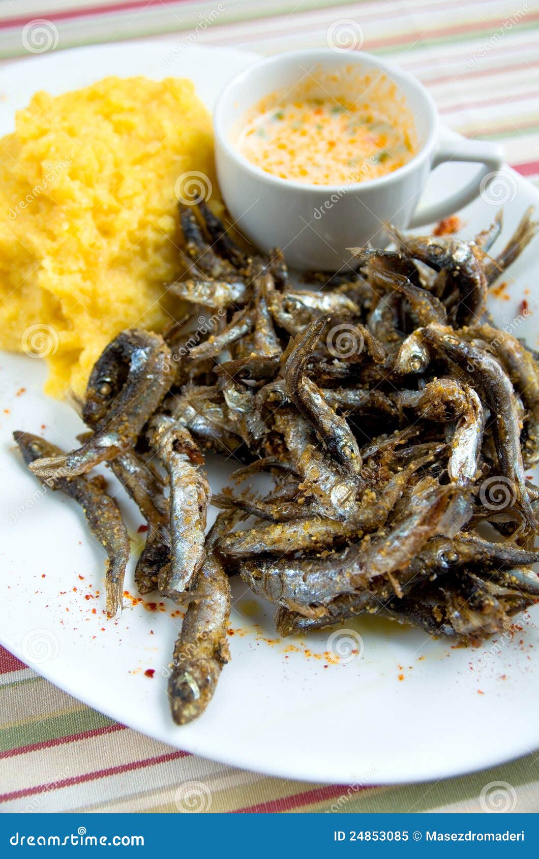 Fried anchovies stock image. Image of fried, mamaliga - 24853085