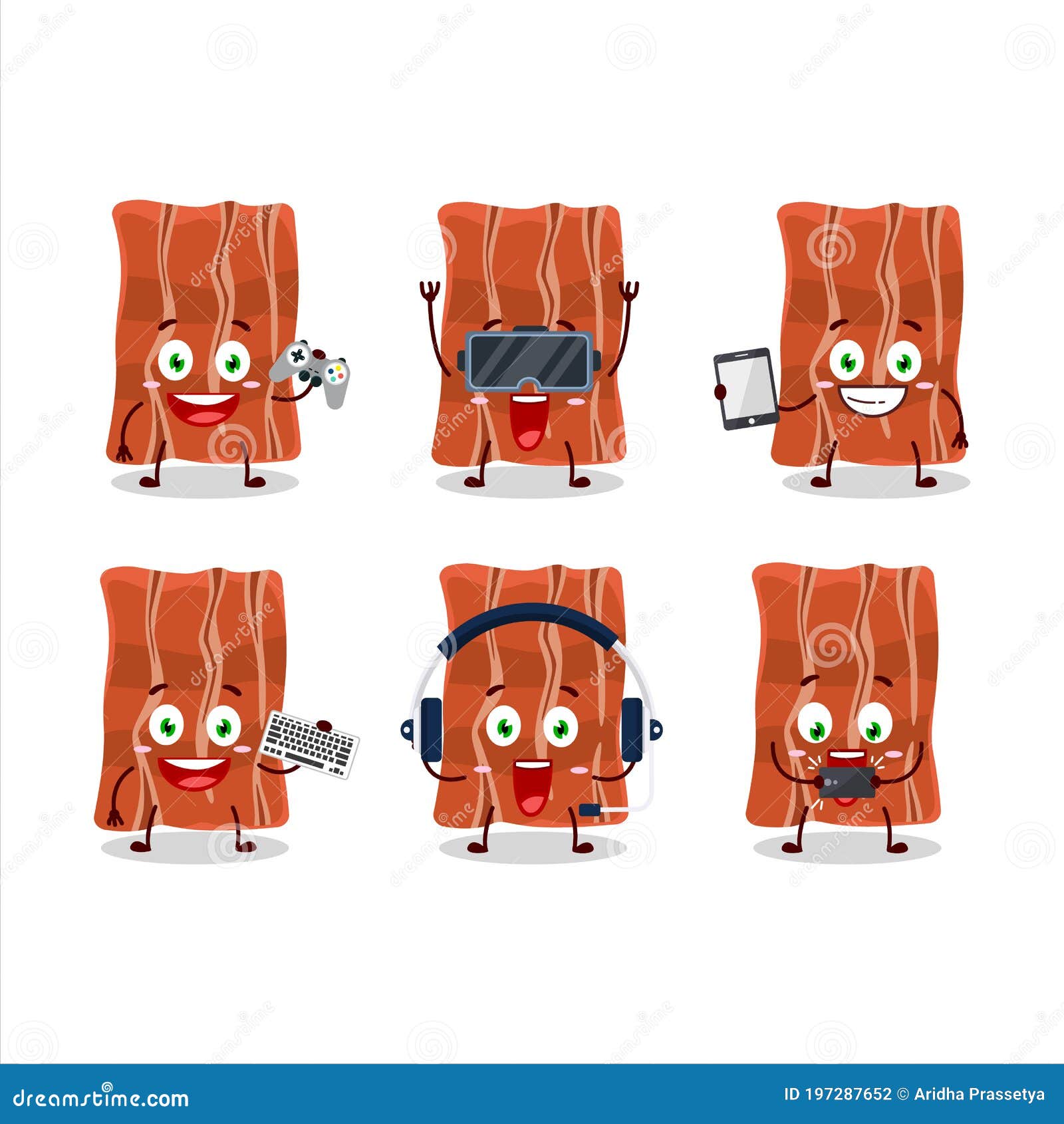 Fried Bacon Cartoon Character are Playing Games with Various Cute ...