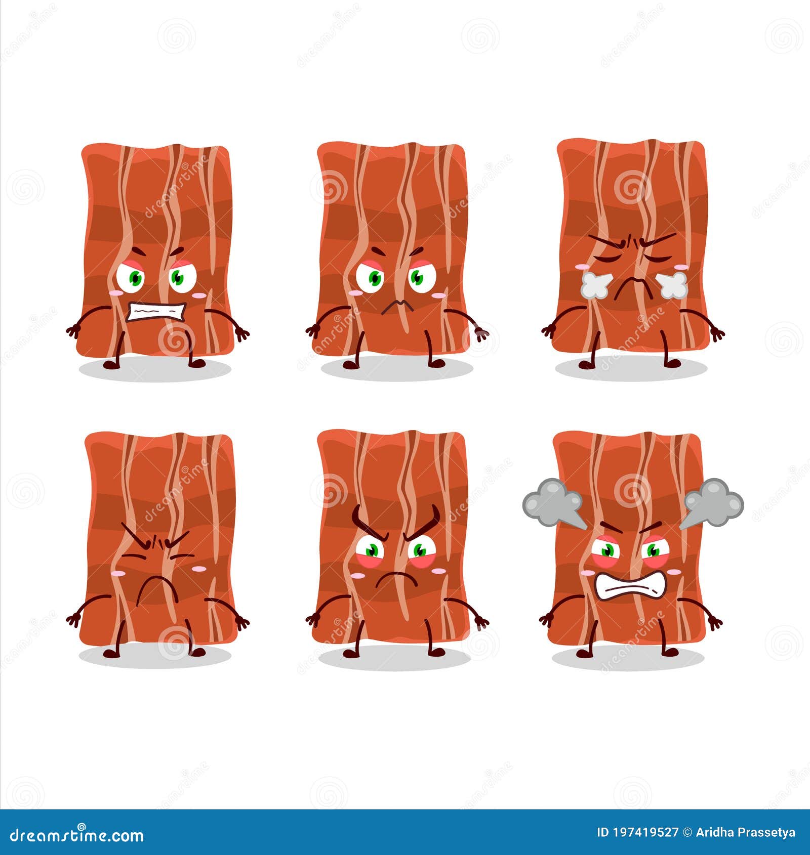 Fried Bacon Cartoon Character with Various Angry Expressions Stock ...