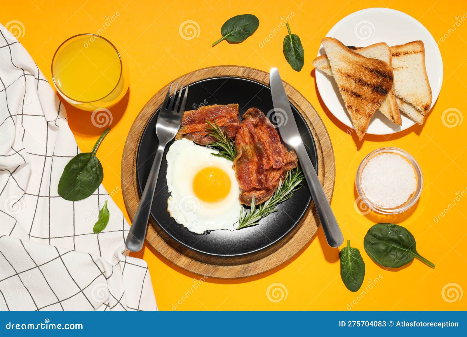 Fried Bacon and Egg - Tasty Breakfast, Top View Stock Image - Image of ...