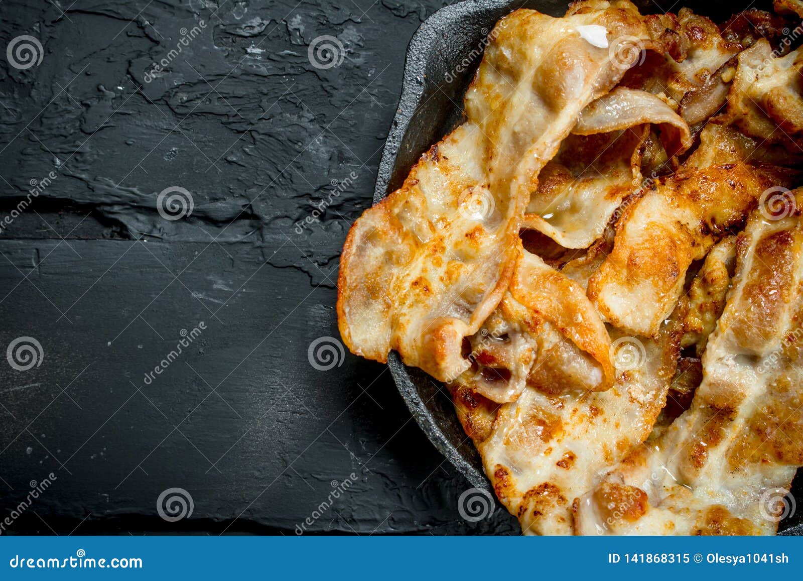 Fried Bacon in a Frying Pan Stock Image - Image of background, kitchen ...