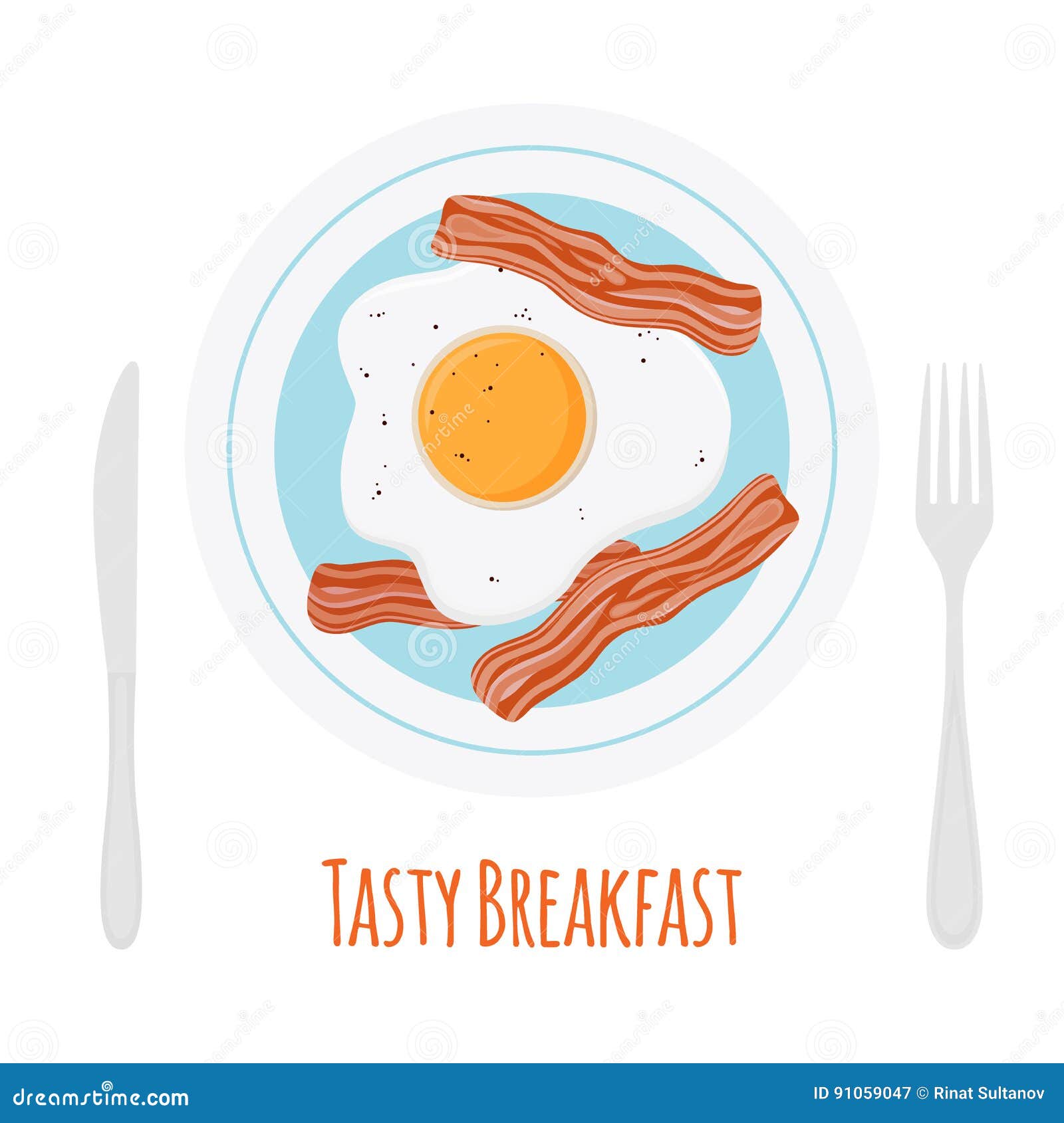 Fried Bacon, Scrambled Egg, Tasty Breakfast. Cartoon Flat Style. Stock ...